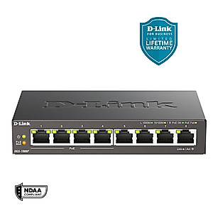 D-Link PoE Switch, 8 Port Ethernet Gigabit Unmanaged Desktop Switch with 4 PoE Ports 68W Budget (DGS-1008P),Black