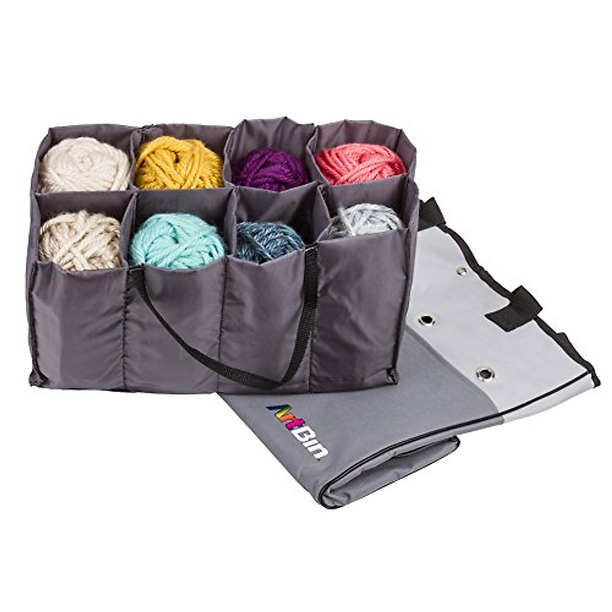 ArtBin 6821AG Yarn Tote, Portable Knitting & Crochet Storage Bag with Lift-Out Yarn Organizer, [1] Poly Canvas Tote Bag, Gray & Black