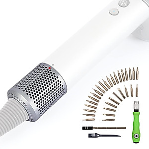 Hair Dryer Strainer Filter Mesh Compatible with Dyson Supersonic Hair Dryer HD01 HD03 HD04 HD08 Models, Filter Cover Cap Replacement Part with 32-in-1 Screwdriver Tool Kit (Silver Gray)