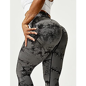 VOYJOY Tie Dye Seamless Leggings for Women High Waist Yoga Pants, Scrunch Butt Lifting Elastic Tights (#4 Black Gray, X-Large)