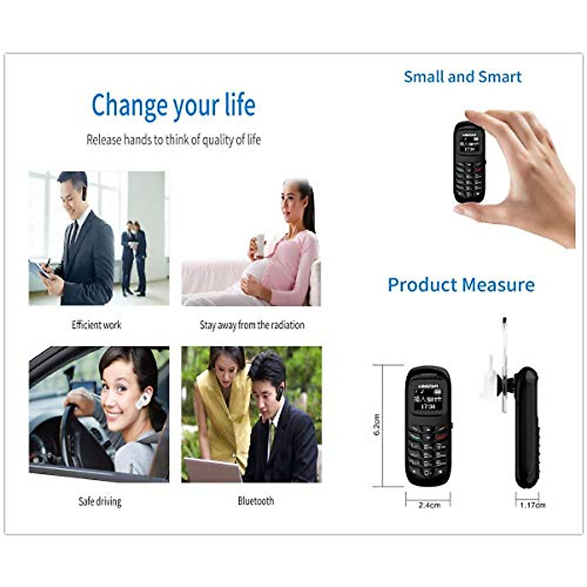 Sudroid Mini Small Mobil Cell Phone L8star BM70 Bluetooth Handset 0.66 inch Unlocked Bluetooth Earphone Dialer Support SIM Card(Black)