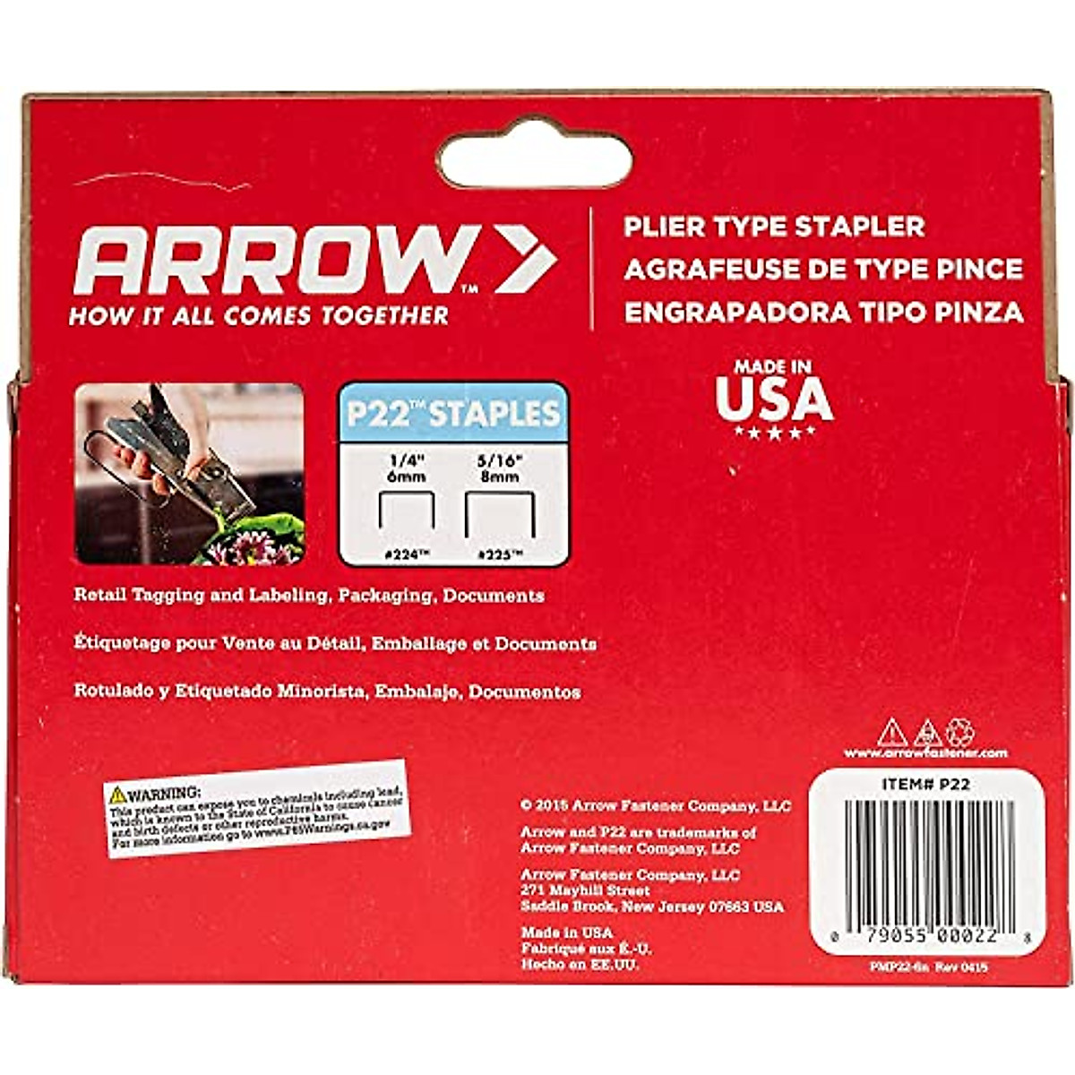 Arrow P22 Heavy Duty Handheld Plier Stapler for Crafts, Office, and Insulation, Uses 1/4-Inch and 5/16-Inch Staples