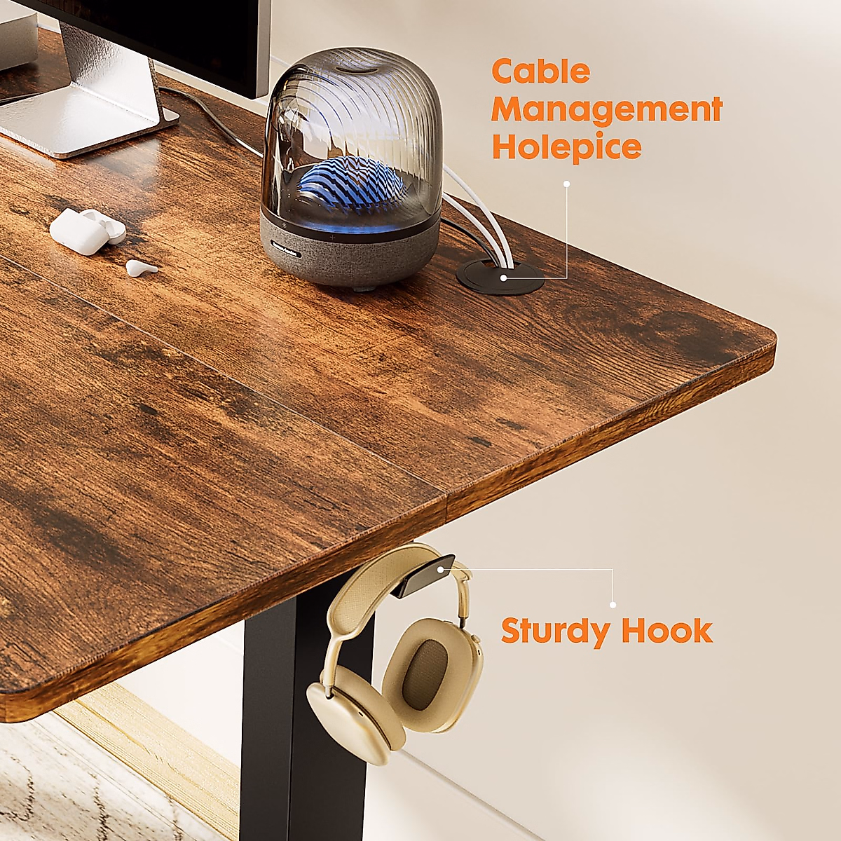 Sweetcrispy Standing Desk Adjustable Height, 48inch Electric Sit Stand up Desk for Home Office, Modern Rising Work Table for Computer Laptop, Lift Gaming Desk Sturdy Ergonomic Workstation, Rust Brown