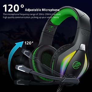 Fachixy FC100 Gaming Headset for PS4/PS5/PC/Xbox/Nintendo Switch, Xbox Headset with RGB Light, PS5 Headset with Mic (Green)
