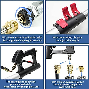 janz 24 FT Pressure Washer Telescoping Wand with Power Washer Extension Wand, Gutter Cleaner Attachment, Support Harness, 5 Spray Nozzle Tips and 2 Hose Inlet Adapters