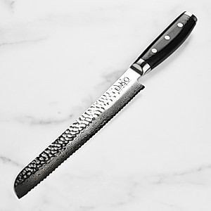 Enso HD 9" Bread Knife - Made in Japan - VG10 Hammered Damascus Stainless Steel Serrated Slicing Knife