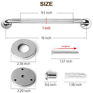 2 Pack Grab Bars for Elderly for Wall 16 Inch, Fit for Studs, Knurled Anti-Slip Bathroom Shower Grab Bars for Seniors, Safety Handicap Grab Bars for Shower, Shower Handles for Elderly, Tesuchan