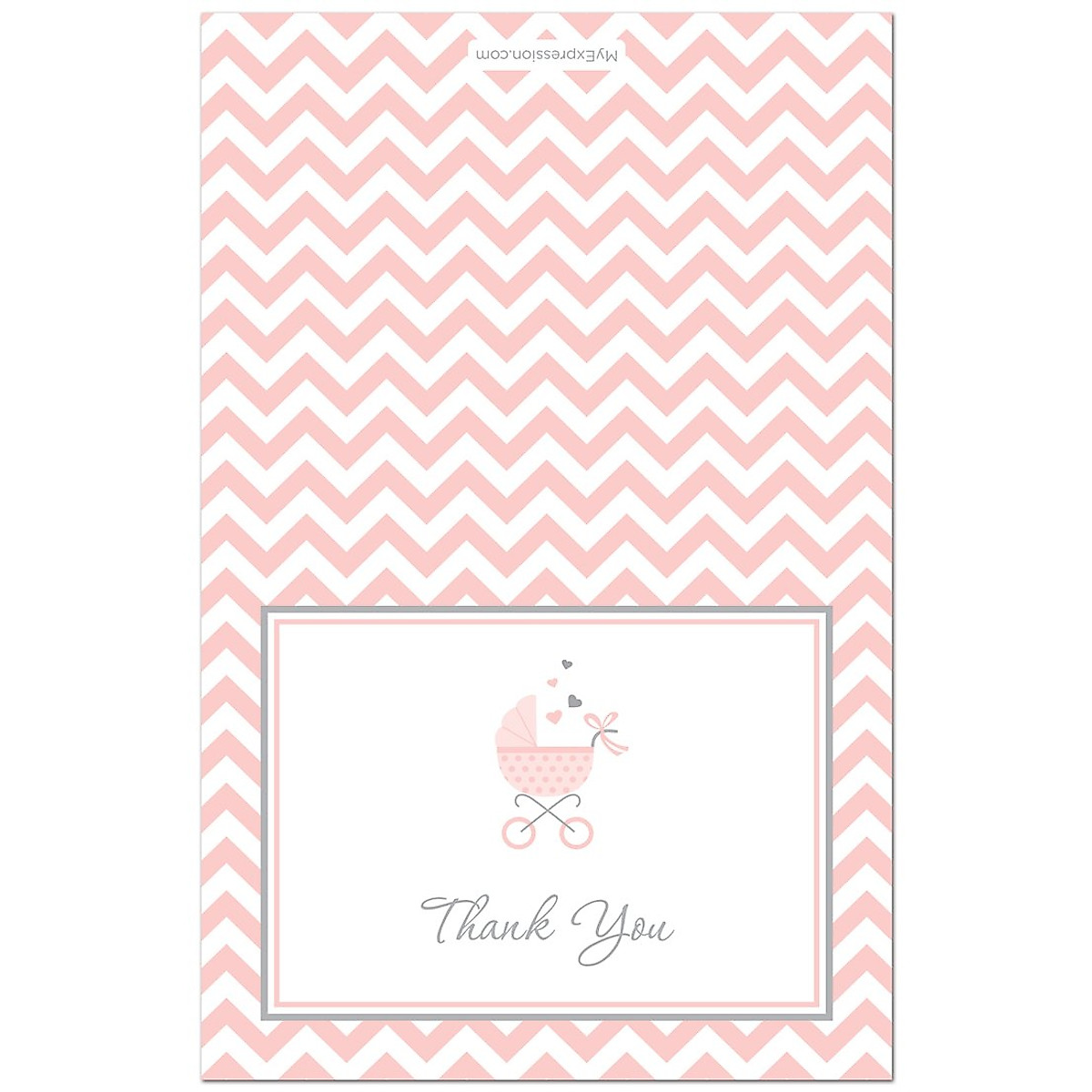 50 Cnt Pink Carriage Baby Shower Thank You Cards and Envelopes
