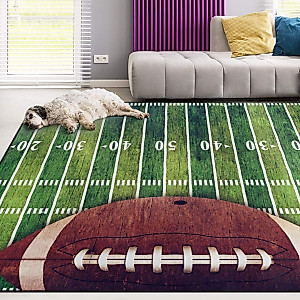 Naanle Sport Area Rug 3'x5', American Football Field and Ball Polyester Area Rug Mat for Living Dining Dorm Room Bedroom Home Decorative