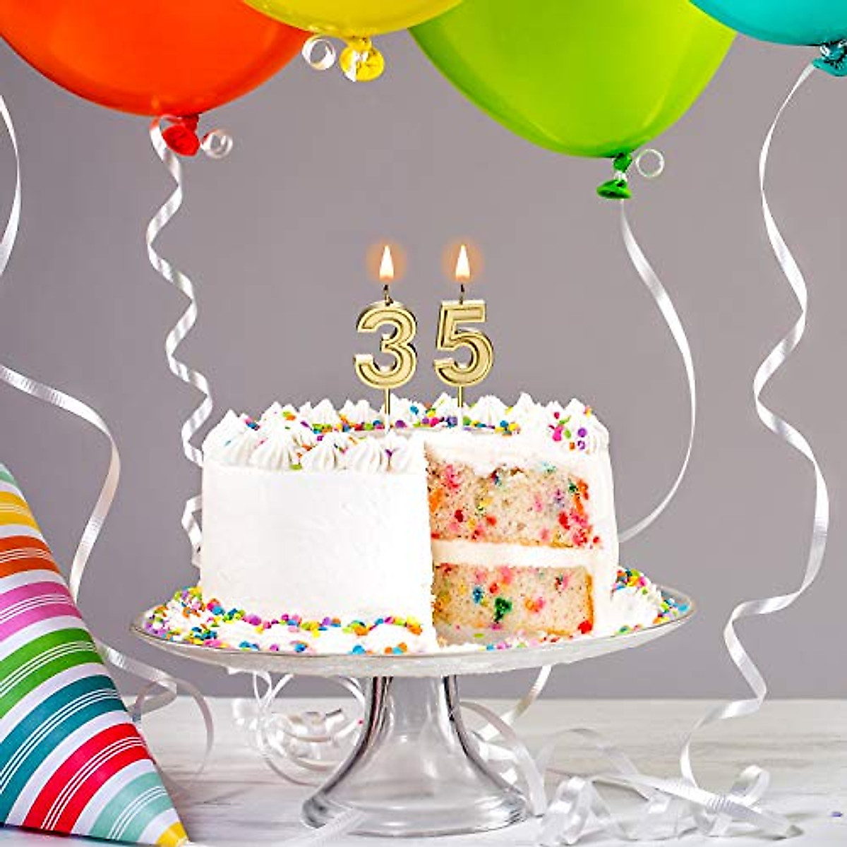 35th Birthday Candles Cake Numeral Candles Happy Birthday Cake Candles Topper Decoration for Birthday Wedding Anniversary Celebration Favor, Gold