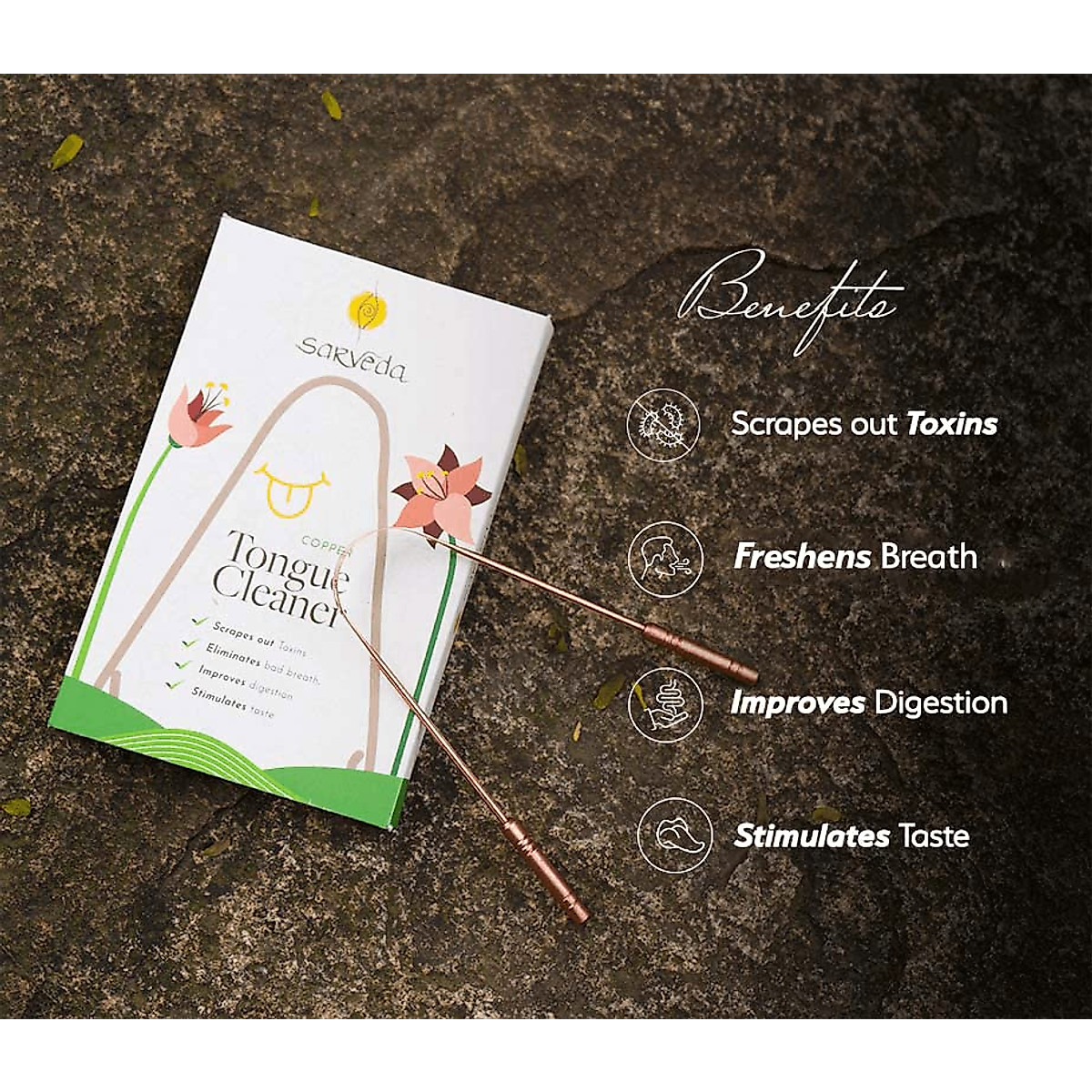 Sarveda Ayurvedic Copper Tongue Cleaner | Tongue Scraper for Healthy Oral Health Suitable for Adults & Kids (Pack of 2)