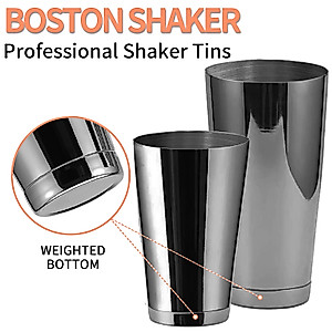 Stainless Steel Cocktail Shaker 2 Piece 18oz Unweighted & 28oz Weighted Professional Bartender Boston Shaker Drink Mixer for Bartending Essential Bar Tools - BLACK