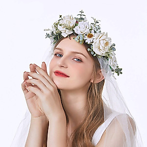DreamLily Maternity Woodland Photo Shoot Peony Flower Crown Hair Wreath Wedding Headband BC44 (Style 16 Daisy White)