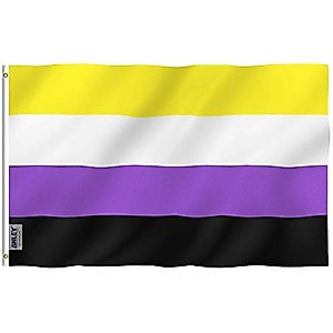ANLEY Fly Breeze 3x5 Foot Non-Binary Pride Flag - Vivid Color and Fade proof - Double Stitched - NB Nonbinary Pride LGBT Genderqueer Gender Identity Flags Polyester with Brass Grommets 3 X 5 Ft