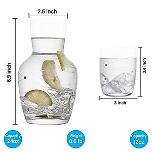 Trinkware Calici Nightstand Water Carafe With Tumbler - Etched Swirl Design With Stones - 2 Piece Water Set Pitcher And Cup