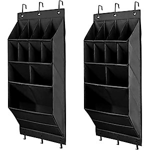 Yteseery 2 Pack Door Shoe Rack with Large Deep Pockets, Hanging Shoe Organizer for Narrow Door, Over The Door Shoe Organizer for Dorm, Door,Closet Door RV, Black