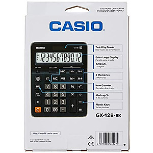 Casio GX12B-BK Large Display 12 Digit Basic Desk Calculator