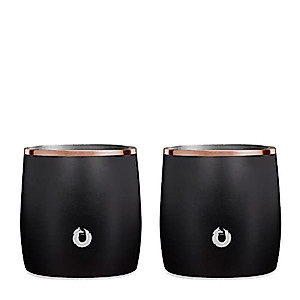 Snowfox Premium Vacuum Insulated Stainless Steel Whiskey Rocks Glass, Set of 2, Old Fashioned, Whiskey, Lowball Glasses, Elegant Home Bartending, Beverages & Cocktails Stay Cold, Black/Gold
