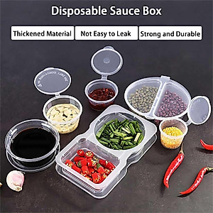 Double Condiment Containers with Lids, Double Compartment Condiment Container, Disposable Containers Double Compartment Snack Containers for to-go Sauce, Sampling, Travel Snack (Style B, 50PCS)