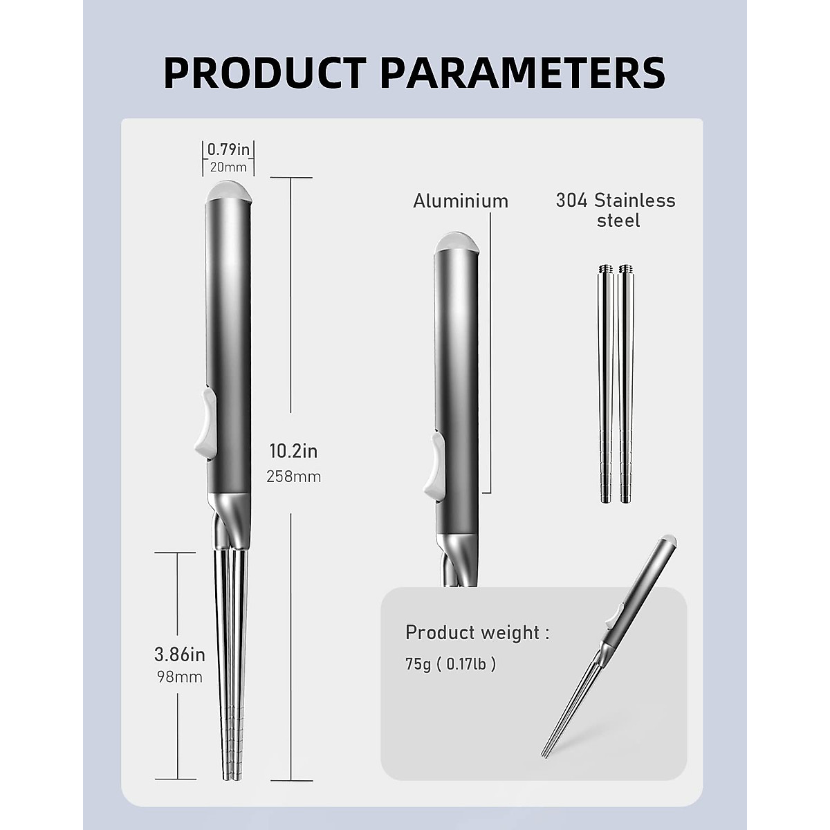 IROJEEF Reusable Chopsticks Metal Chopsticks Set Chopsticks kids Chopsticks Autosticks Press Chopsticks Beginner Chopsticks Easy Chopsticks Super portable Easy to Clean (Black)