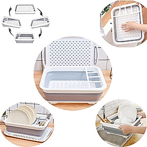 YUNTENG Collapsible Dish Drying Rack and Drainboard Set Portable Camp Dish Drainer Dinnerware Organizer Dish Rack Foldable Dying Dish Storage Rack for Kitchen Counter RV Camping Accessories