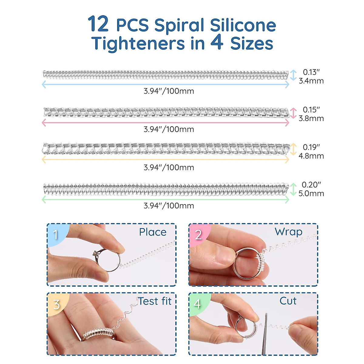 Ring Sizer Adjuster for Loose Rings, 187 Piece Ring Size Adjuster Set, w/16 Plug-in Invisible Ring Adjuster, 12 Spiral Silicone Tightener Set,Fit Any Rings,156 EVA Stickers w/Ring Size Measuring Tool