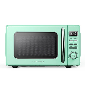 Galanz GLR25MGNR10 Retro Compact Refrigerator, Mini Fridge & GLCMKZ07GNR07 Retro Countertop Microwave Oven with Auto Cook & Reheat, Defrost, Quick Start Functions, Pull Handle.7 cu ft, Green