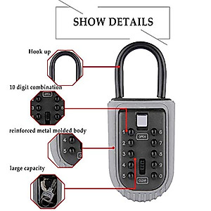 CCYX Key Lock Box,Realtor Key Lock Box Safe Lockbox 10-Digit Push Button Combination Safe Vault - Portable Outdoor Stor a Key - Door Handle or Fence Mount.