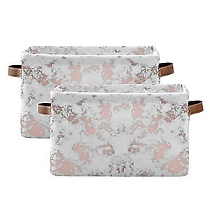 Mazeann Rose Gold Marble Storage Basket Bin Collapsible Foldable for Clothes Toys Storage Cabinets Waterproof Storage Box 15 x 11 x 9.5 inches, 2PCS