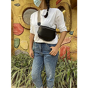 Soft Real Leather Crossbody Bags for Women Shoulder Bag Women's Real Leather Messenger Bag Bumbag with Wide Changeable Strap (Black-Leather)
