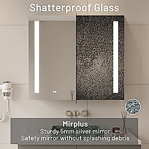 MIRPLUS 36 x 30 inch Medicine Cabinet with LED Vantiy Mirror, Recessed or Surface Mount Anti-Fog Large Storage Double Door Lighted Aluminum Bathroom Cabinet with Touch Switch (Half Light)