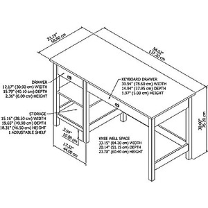 Bush Furniture Broadview Computer Desk with Shelves in Pure White