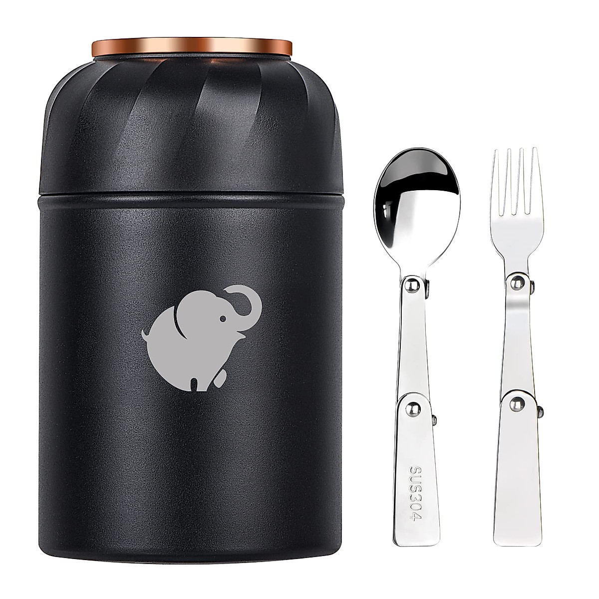 NewFation Thermos For Hot Food - 17 Oz Insulated Food Container With Foldable Fork& Spoon, Leak Proof Soup Thermos For Adults, Food Thermos Portable With Handle For Office Outdoors(Black),(TH-01)