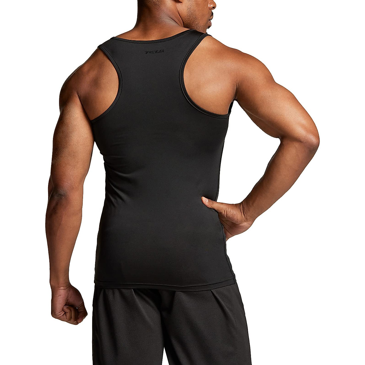 TSLA Men's Athletic Compression Sleeveless Tank Top, Cool Dry Sports Running Basketball Workout Base Layer, Active Shirts Black, Large