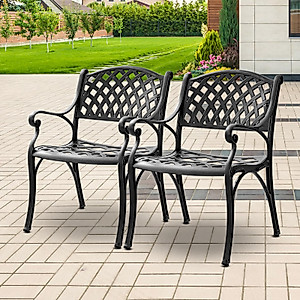 PATIO-IN 4 Pieces Patio Chairs Set of 4 All Weather Outdoor Bistro Chairs with Armrest, Cast Aluminum Metal Dining Chair Set of 4 for Outdoor Furniture Outside Garden Deck 4, Black 1