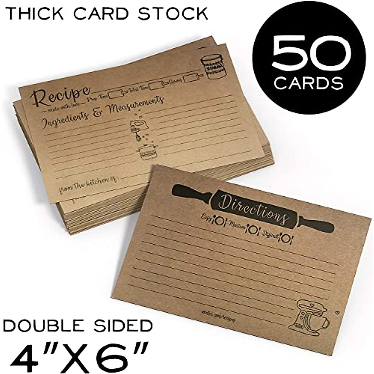 Premium Recipe Cards 4x6 Double Sided - 50 pcs - Quality Thick Card Stock - 14pt