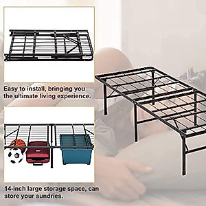 Twin Bed Mattress Foundation Box Spring Replacement Heavy Duty Steel Slat Easy Assembly Noise-Free Twin Bed Frame Metal Platform Bed Frame，Black