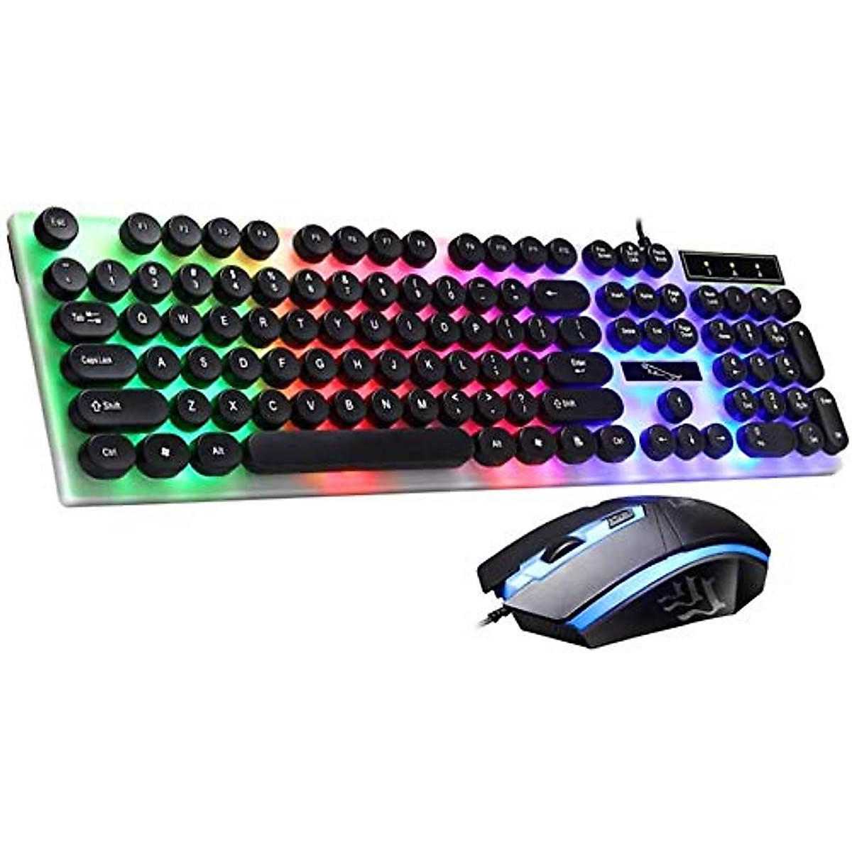 HJJWL Gaming Keyboard and Mouse Combo, RGB Rainbow Backlit Keyboard Compact USB Wired Mechanical Feeling Keyboard for Computer Gamer Office (White),Colour Name:Black (Color : Black)