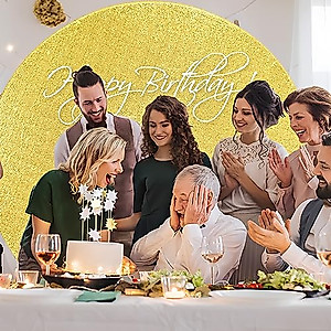 MXSEY 7.2x7.2ft Gold Glitter Sequin Round Backdrop Luxurious Golden Photography Background Circle Backdrop Cover Birthday Wedding Bridal Baby Shower Party Decor
