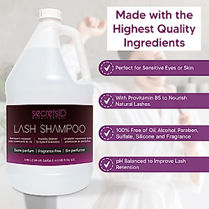 SecretsID Professional Lash Shampoo for Lash Extensions - Lash Shampoo Bulk 1 Gallon - Premium Lash Extension Shampoo & Lash Wash w/ 50 Lash Aftercare Cards
