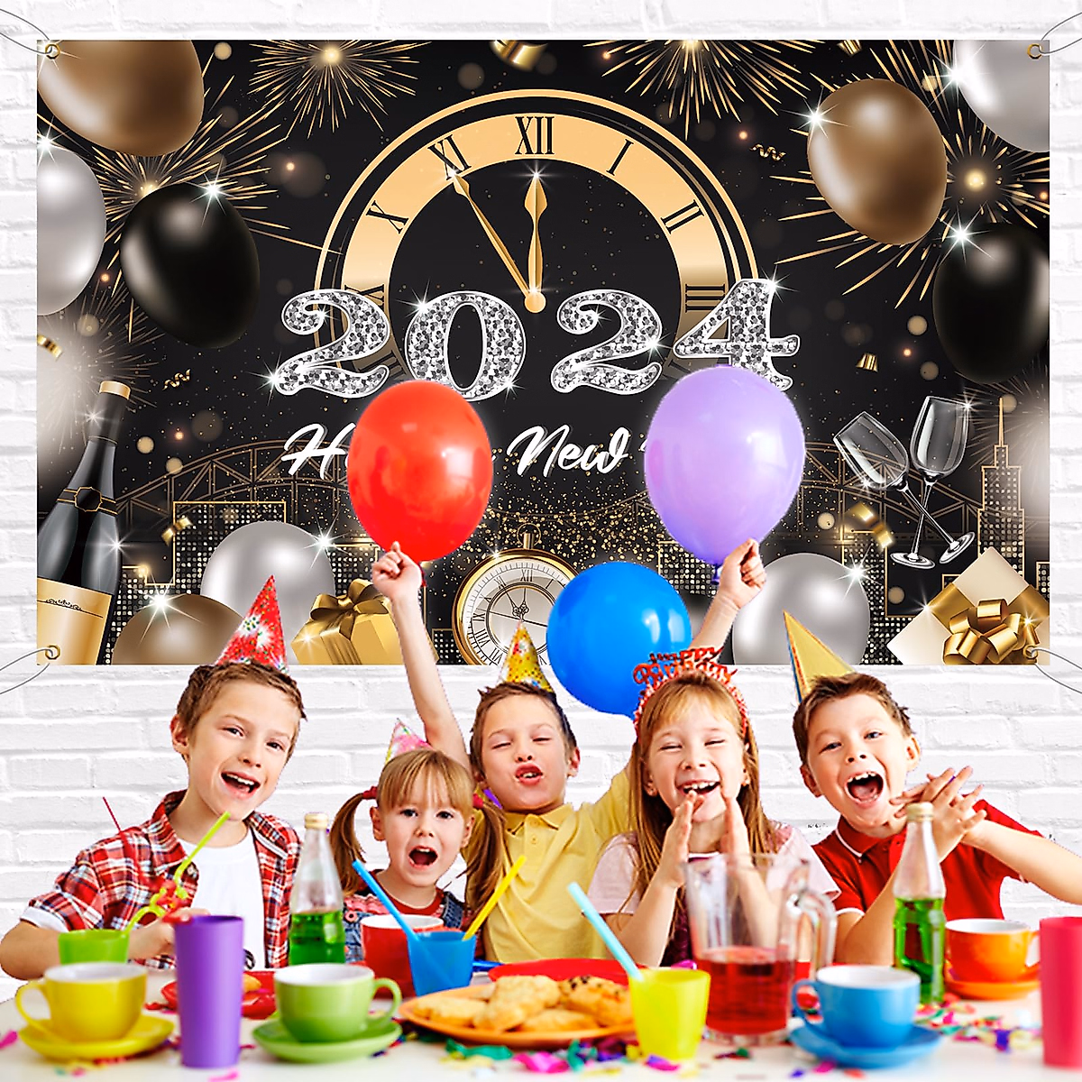 Happy New Year 2024 Backdrop Banner,Cheers to 2024 New Years Banner Decorations,New Years Eve Photography Backdrops 6x4ft