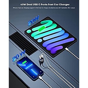 [Apple MFi Certified] iPhone Fast Car Charger, 40W Dual Port USB C Fast Charging Type C Charger Cigarette Lighter Adapter with【2 Pack】3FT USB C to Lightning Cable for iPhone 13/12/12 Pro/iPad/Airpods