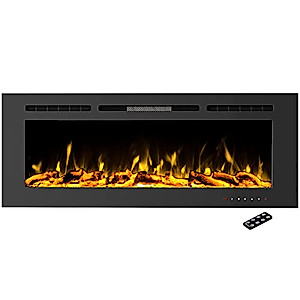 60” Electric Fireplace-Front Vent, Wall Mount or Recessed-3 Color LED Flame, 10 Fuel Bed Colors & 3 Media-Touch Screen & Remote Control by Lavish Home