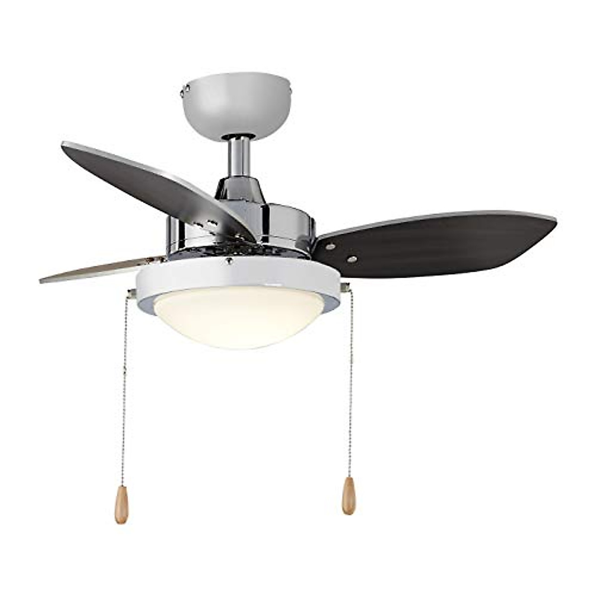 Amazon Basics 30-Inch Ceiling Fan - Includes Integrated Dimmable LED Light Kit - Three Reversible Blades, Chrome Finish