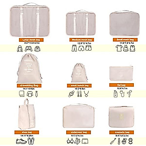 9 Set Packing Cubes for Suitcases, kingdalux Travel Luggage Packing Organizers with Laundry Bag, Compression Storage Shoe Bag, Makeup Bag, Clothing Underwear Bag, for Man & Woman