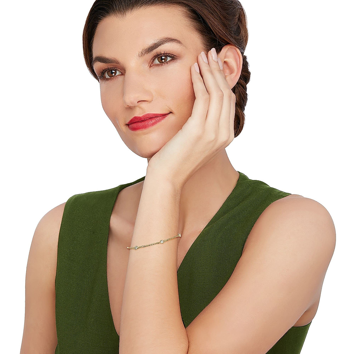 Ross-Simons 0.50 ct. t.w. Bezel-Set CZ Station Bracelet in 18kt Gold Over Sterling. 7 inches