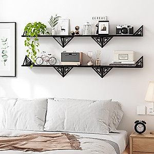 Fixwal 6 Pack Floating Shelves, Book Shelves for Wall Decor, Rustic Farmhouse Wood Wall Bookshelves, Wall Shelves for Bedroom, Living Room, Kitchen, Bathroom, Office and Plants (Black)