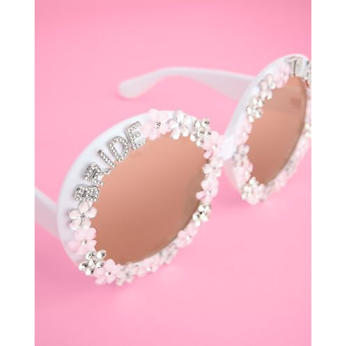 xo, Fetti Groovy Bride To Bride White Sunglasses - Flowers + Rhinestones | Last Disco Bachelorette Party Sunnies, Engagement Decorations, 70s Bridal Shower Accessory, Boho Bach Supplies