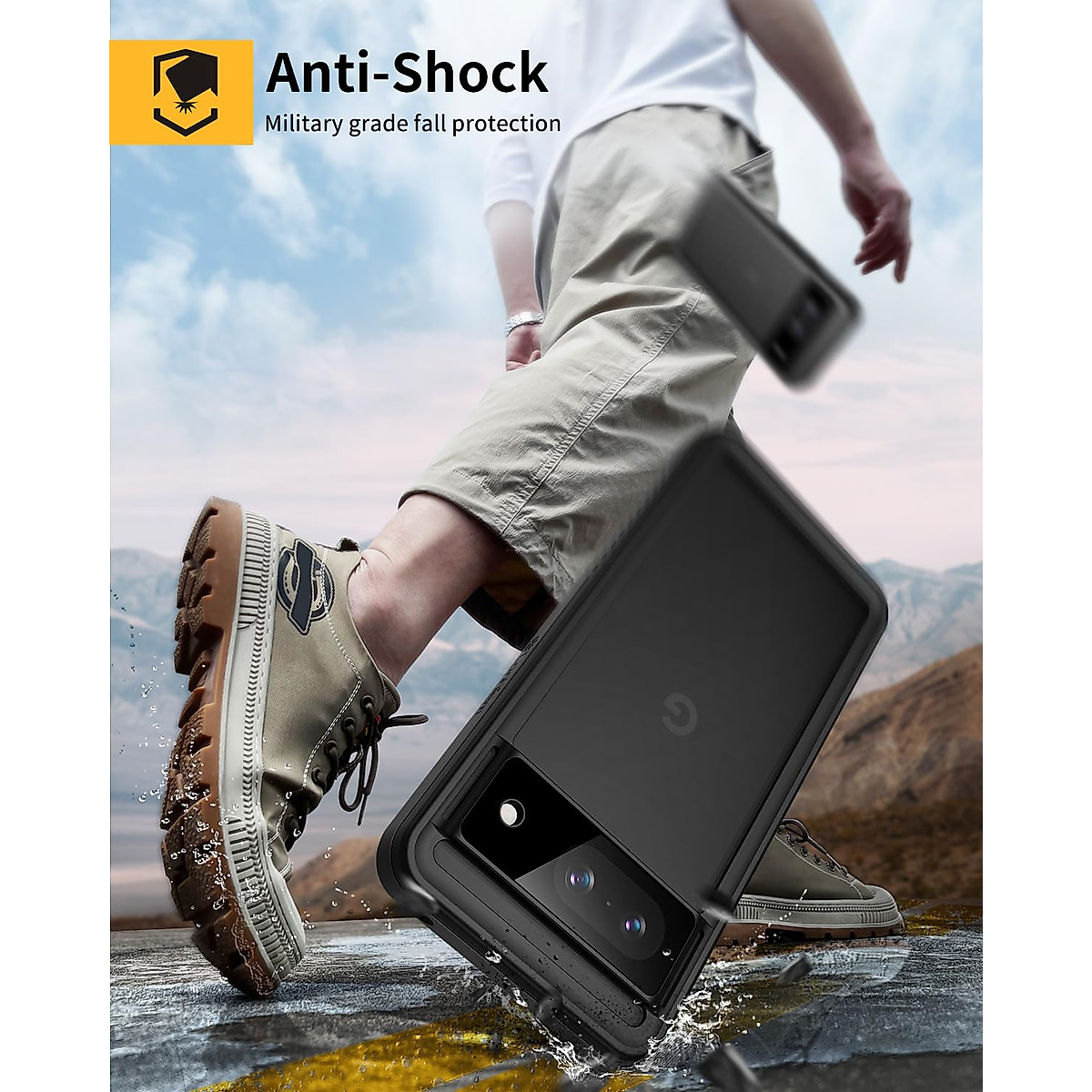 Lanhiem Pixel 8 Case, IP68 Waterproof Dustproof Case with Built-in Screen Protector, Rugged Full Body Shockproof Protective Clear Cover for Google Pixel 8 6.2 Inch, Black