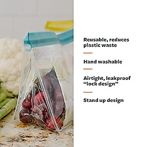 Full Circle Ziptuck Reusable Produce Bags - Set of 3 BPA-Free Food Storage Bags Includes Fruit Bag, Stalks Bag and Large Veggie Bag - Leakproof Ziplock Seal Food Saver Bags